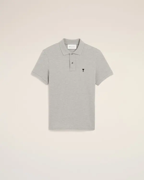 AMI Paris Grey Cotton Polo With De Coeur Grey - Heather Ash Grey