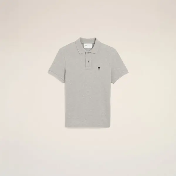 AMI Paris Grey Cotton Polo With De Coeur Grey - Heather Ash Grey