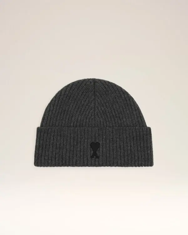Ami Grey Wool De Coeur Beanie Grey - Heather Grey / Black