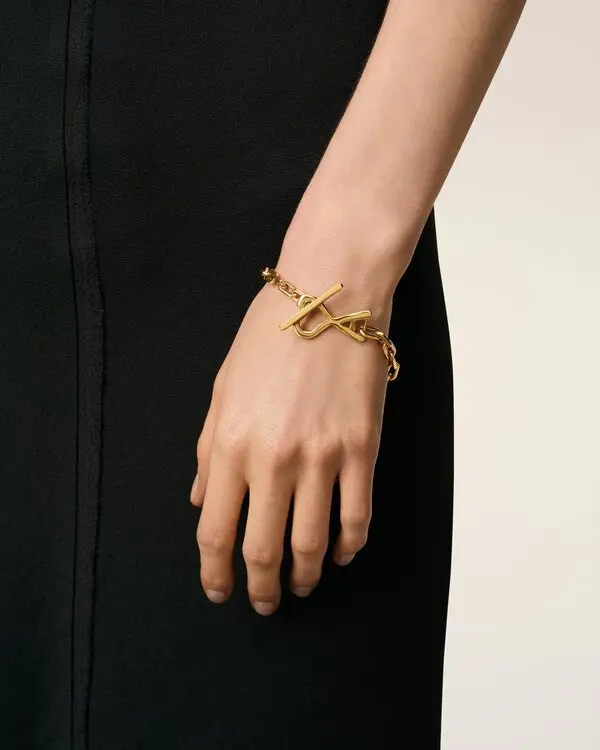 AMI Paris De Coeur Hammered Pendant Bracelet In Plated Brass