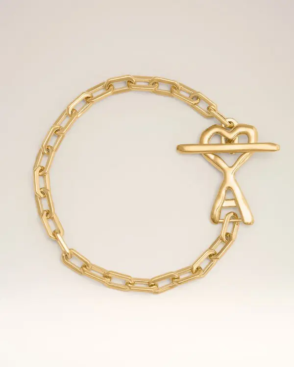 AMI Paris De Coeur Hammered Pendant Bracelet In Plated Brass