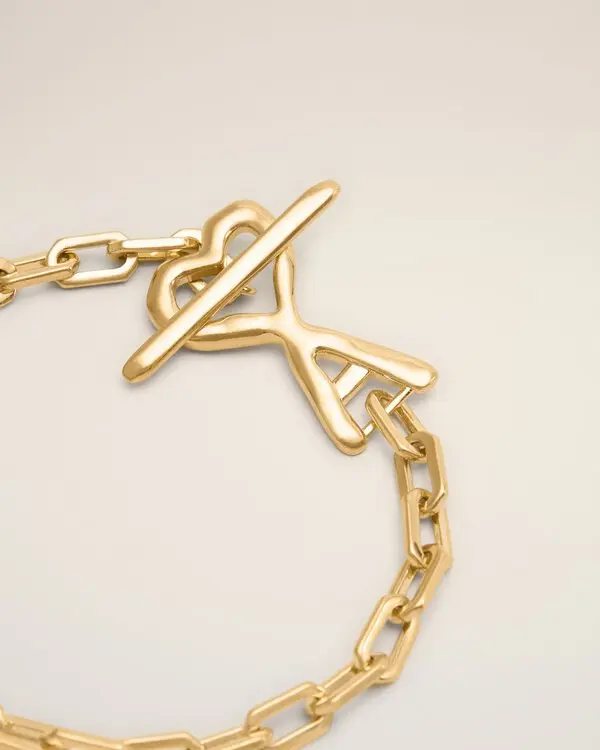 AMI Paris De Coeur Hammered Pendant Bracelet In Plated Brass