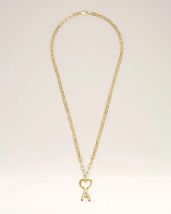 AMI Paris Brass Hammered De Coeur Pendant Necklace - Gold