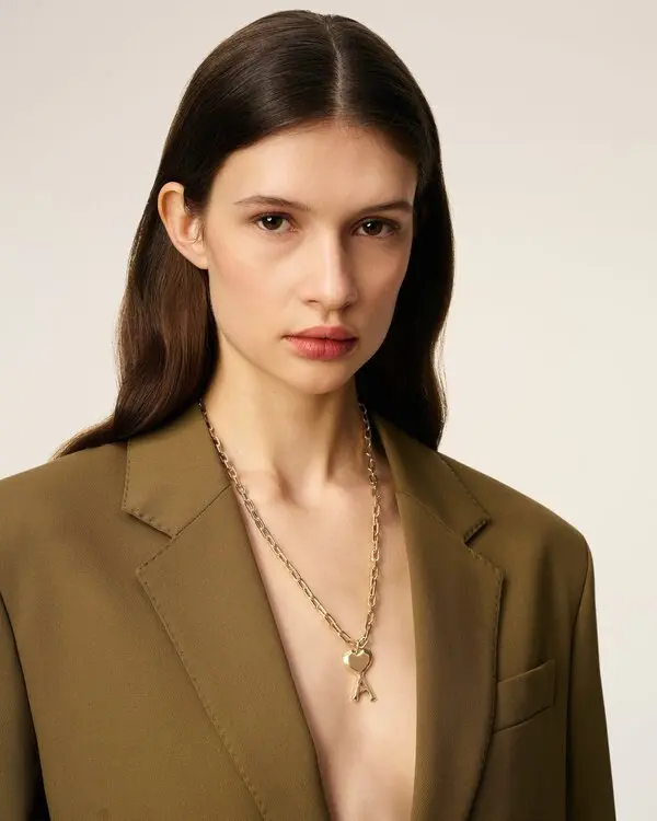 AMI Paris Brass Hammered De Coeur Pendant Necklace