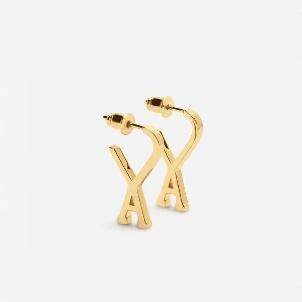 AMI Paris Brass Small Hoops With De Coeur - Gold