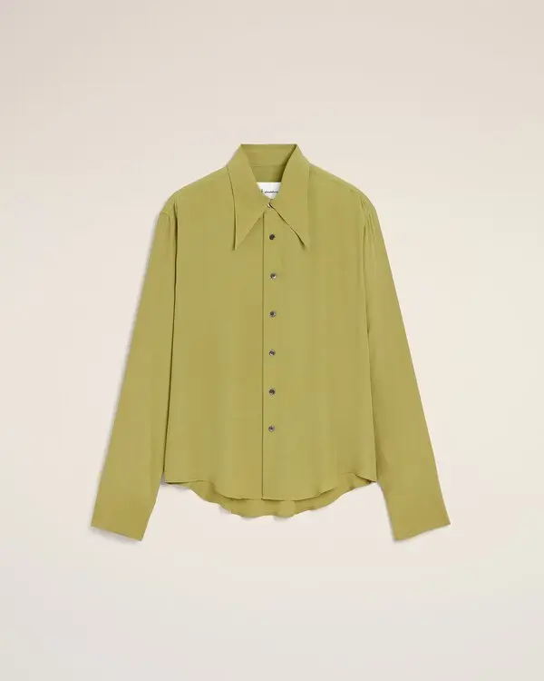 Ami Green Blended Silk Sharp Collar Adjusted Shirt Green - Matcha