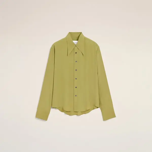 AMI Paris Green Blended Silk Sharp Collar Adjusted Shirt Green