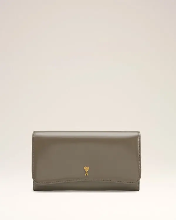 AMI Paris Grey Glazed Leather Paris Paris Continental Wallet Grey - Carbon