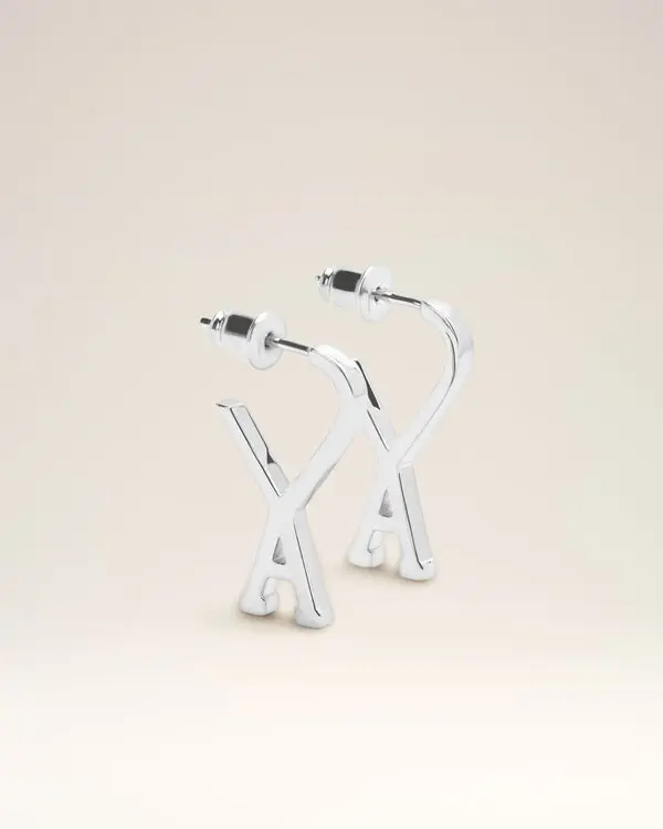 AMI Paris Brass Small Hoops With De Coeur - Silver