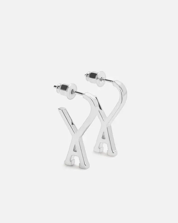 AMI Paris Brass Small Hoops With De Coeur - Silver