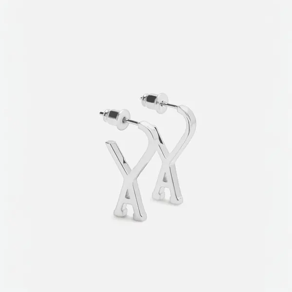AMI Paris Brass Small Hoops With De Coeur - Silver