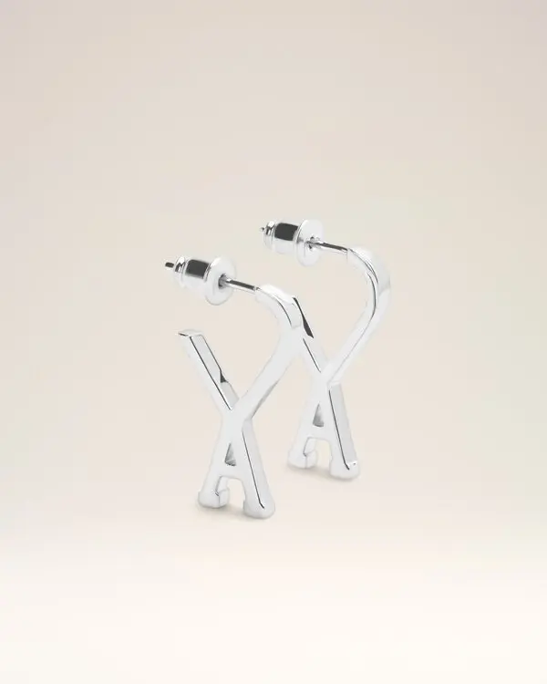 AMI Paris Brass Small Hoops With De Coeur - Silver
