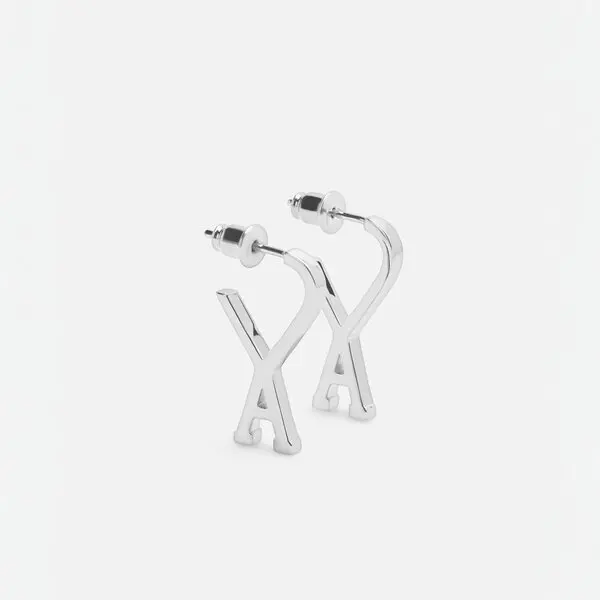 AMI Paris Brass Small Hoops With De Coeur - Silver