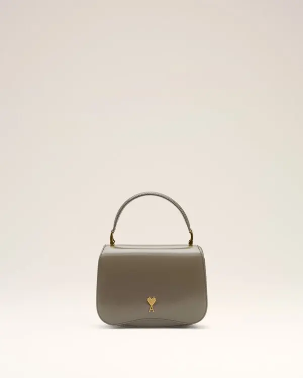 AMI Paris Glazed Leather Top Handle Bag - Carbon