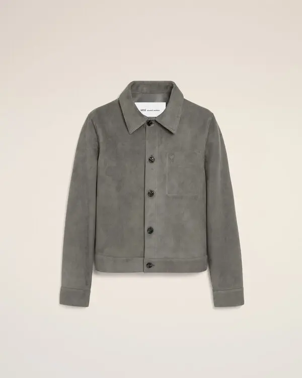 AMI Paris Goat Suede Leather Jacket With De Coeur Logo - Carbon
