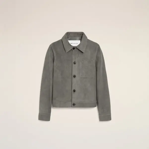 AMI Paris Goat Suede Leather Jacket With De Coeur Logo