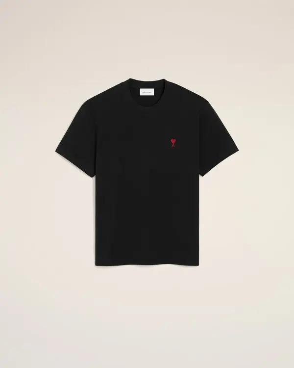 AMI Paris Cotton T-shirt With De Coeur Embroidery - Black
