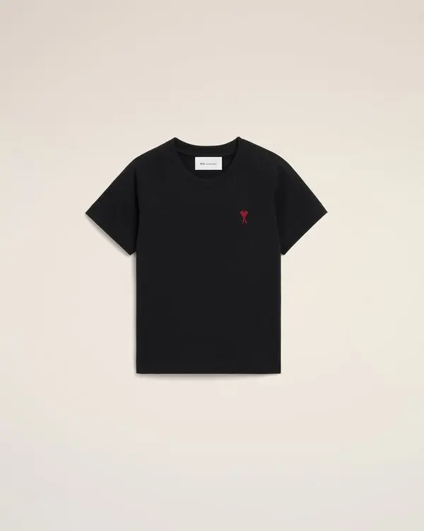 AMI Paris Cotton T-shirt With De Coeur Embroidery - Black