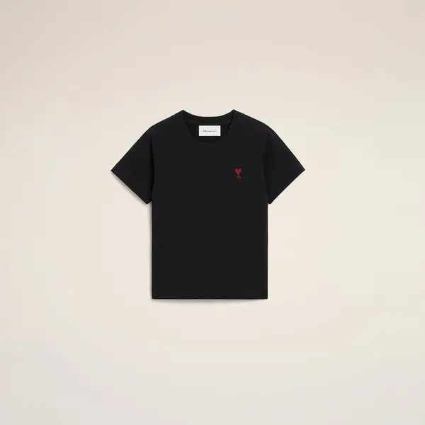 AMI Paris Cotton T-shirt With De Coeur Embroidery - Black