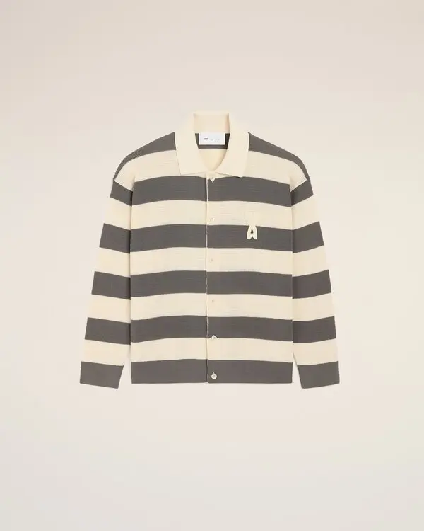 Ami Multicolor Striped Cotton Cardigan - White Cream/carbon