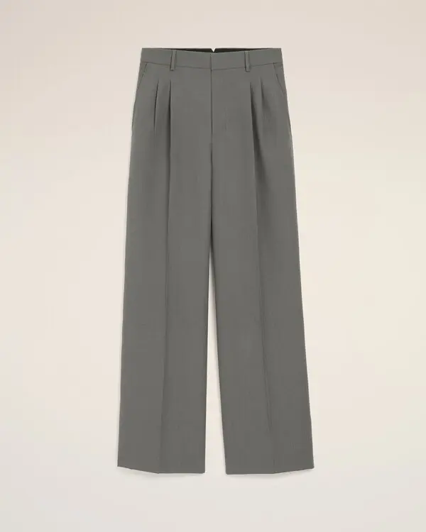 AMI Paris Grey Wool Wide Leg Trousers