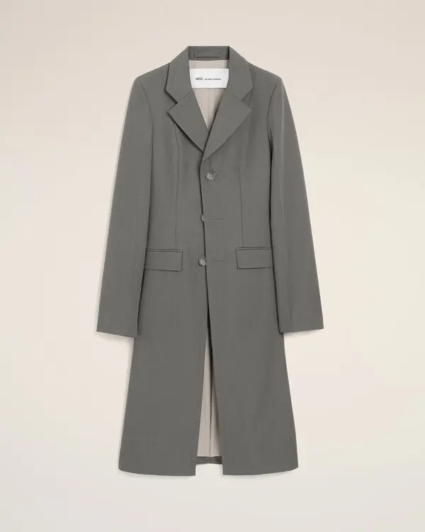 AMI Paris Grey Wool Fitted Single Breasted Coat
