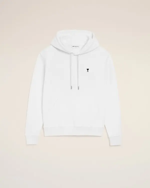 AMI Paris Cotton Hoodie With De Coeur Embroidery - White