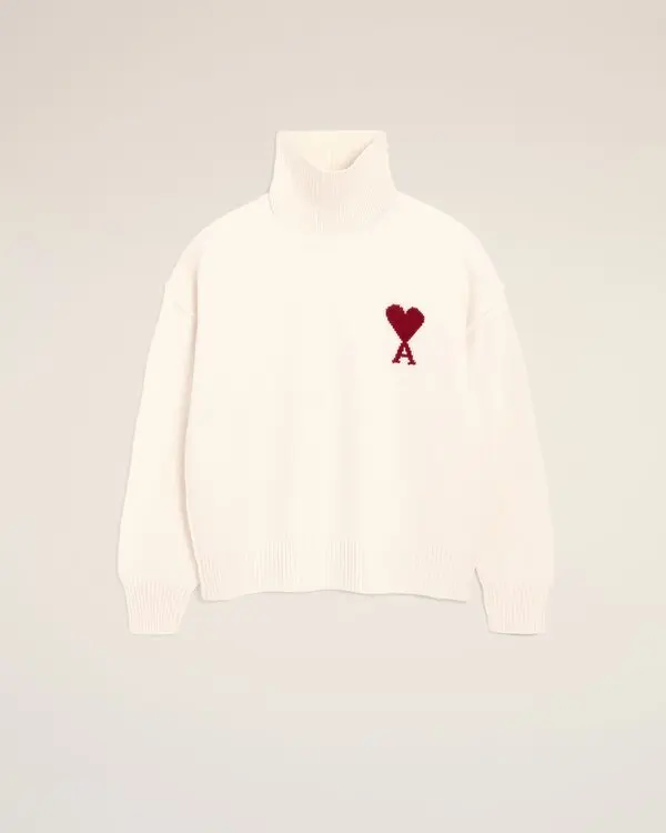 AMI Paris Wool High Neck Sweater With De Coeur Logo