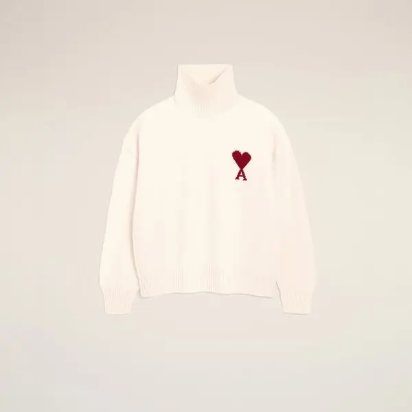 AMI Paris Wool High Neck Sweater With De Coeur Logo
