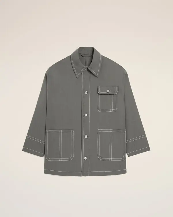 AMI Paris Grey Wool Worker Jacket - Carbon