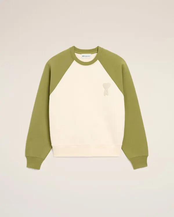 Ami Cotton Knit De Coeur Sweatshirt - White Cream/matcha