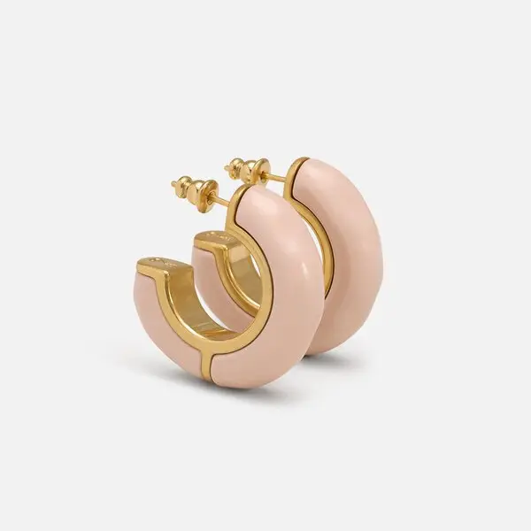 Ami Hammered Lacquered Hoop Earrings - Powder