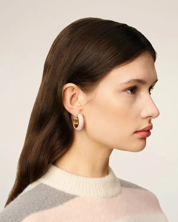 AMI Paris Hammered Lacquered Hoop Earrings - Powder