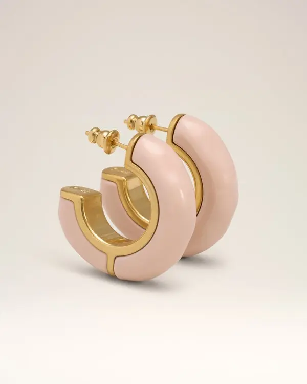 AMI Paris Hammered Lacquered Hoop Earrings - Powder