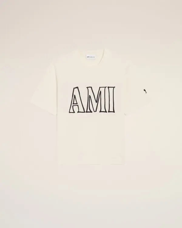 Ami Cotton T-shirt With Front And Back Branding - White Cream