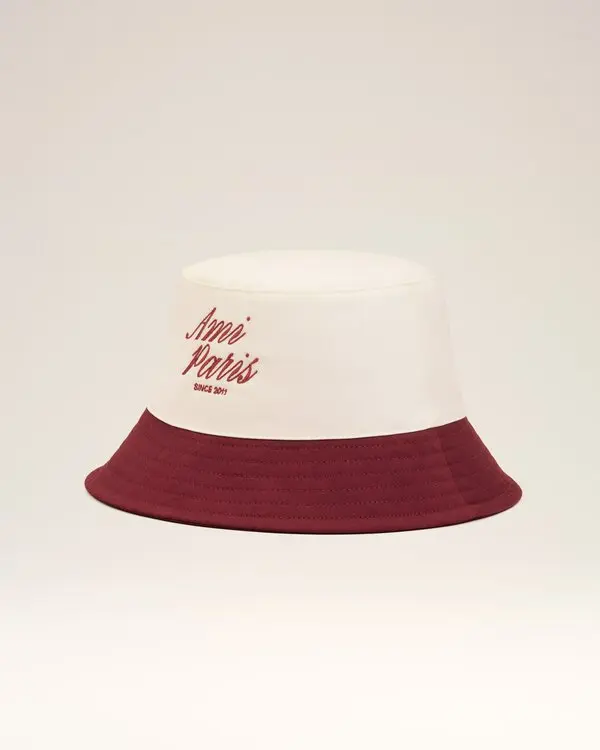AMI Paris Cotton Bucket Hat - Rubis/cream