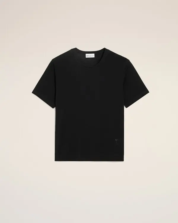 AMI Paris Cotton T-shirt With De Coeur Embroidery - Black