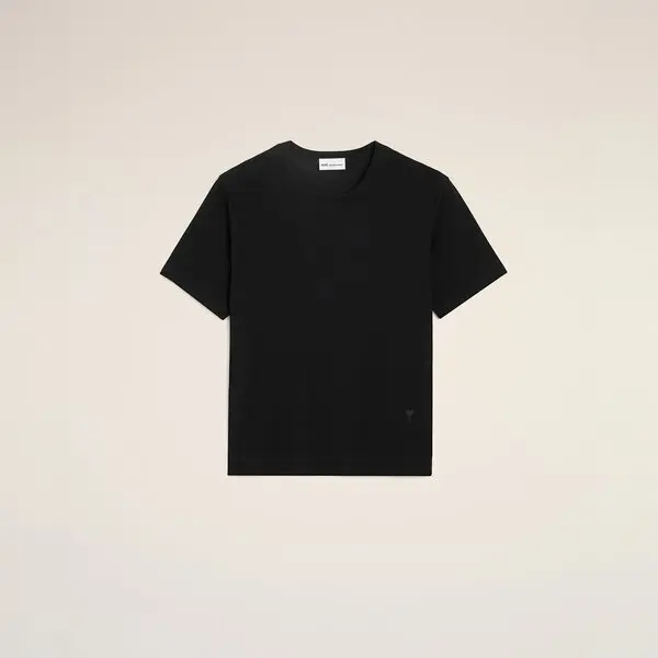 AMI Paris Cotton T-shirt With De Coeur Embroidery - Black