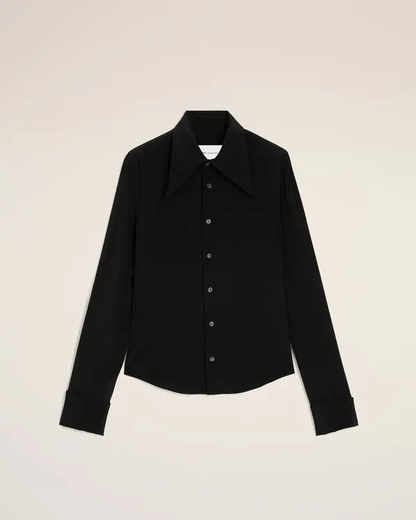 Ami Blended Silk Sharp Collar Shirt - Black