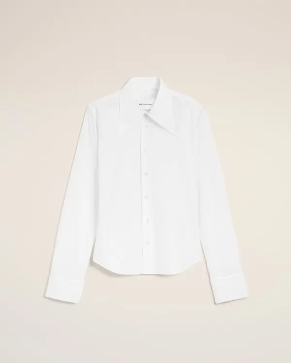 AMI Paris Blended Silk Sharp Collar Shirt - White