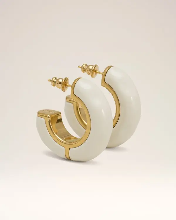 AMI Paris Hammered Lacquered Brass Hoop Earrings - Ivory