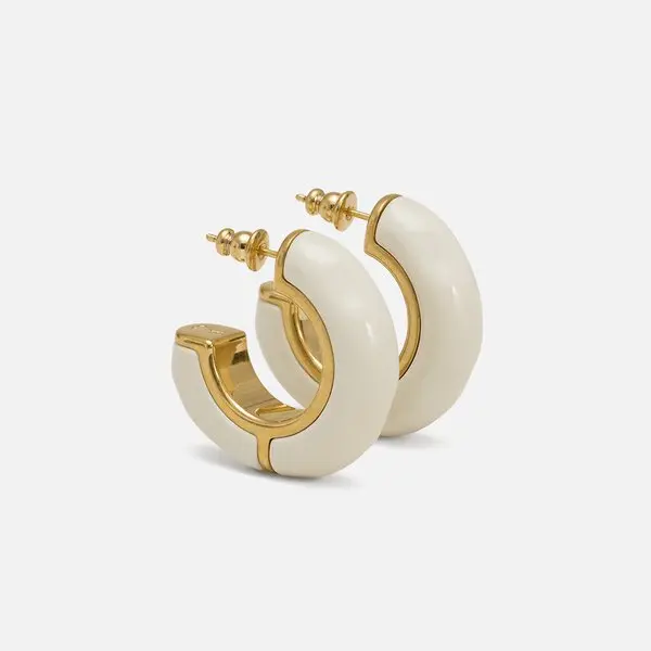 AMI Paris Hammered Lacquered Brass Hoop Earrings - Ivory
