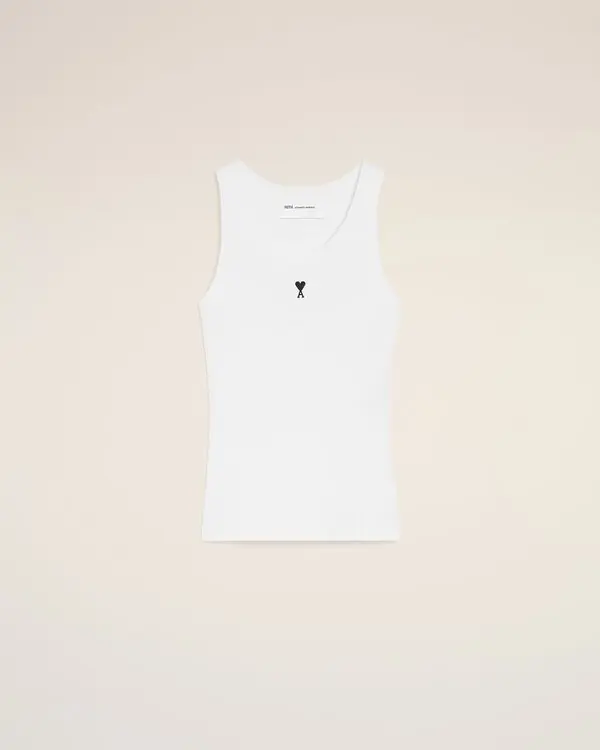 Ami Cotton Ribbed De Coeur Tank Top - White