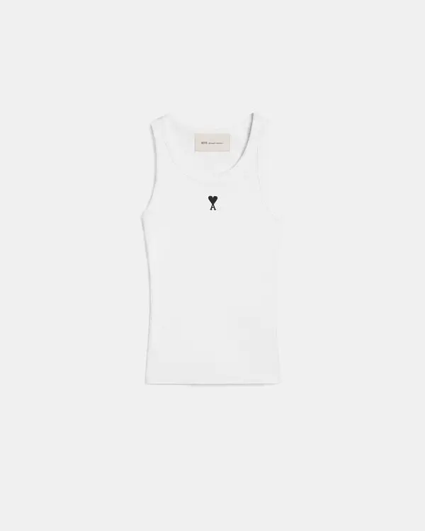 AMI Paris Cotton Ribbed De Coeur Tank Top - White