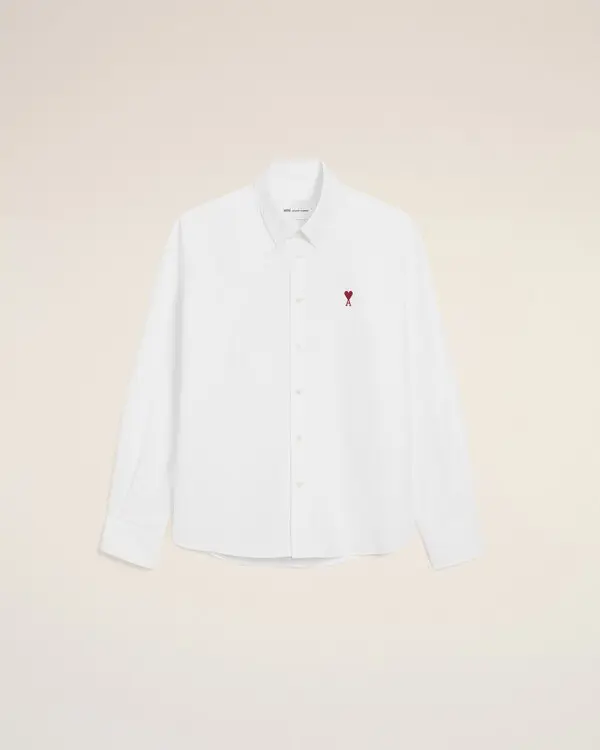 Ami Cotton Classic Fit Embroidered Shirt - Natural White