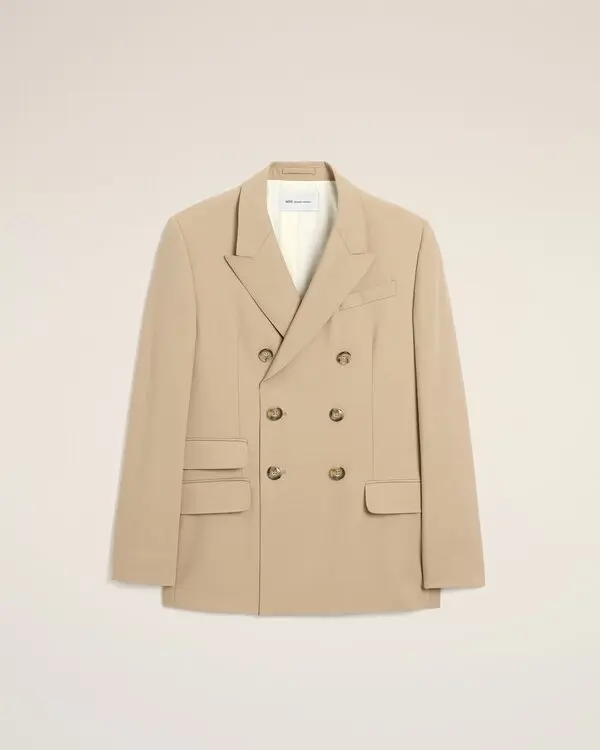 Ami Beige Wool Double Breasted Straight Jacket - Taupe Beige