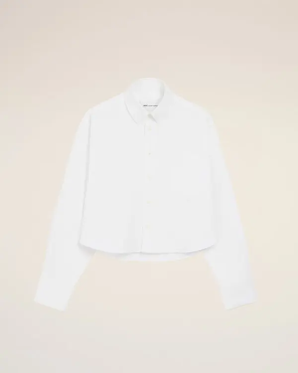 Ami Cropped Embossed De Coeur Cotton Oxford Shirt - Natural White