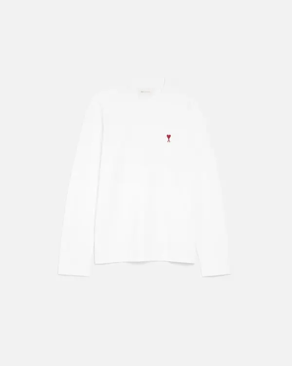 AMI Paris Cotton Long Sleeve T-shirt With De Coeur Embroidery - White