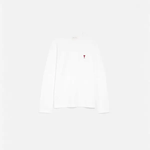 AMI Paris Cotton Long Sleeve T-shirt With De Coeur Embroidery - White