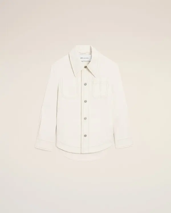 Ami White Cotton Worker Buttoned Jacket - White Cream